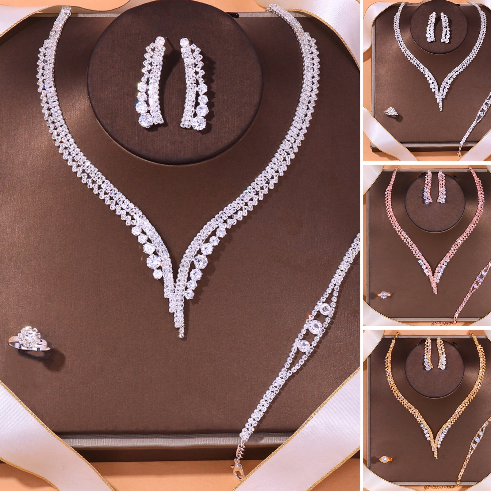 Hesroicy 1 Set Women Jewelry Set Luxury Elegant Shiny Full Rhinestones ...