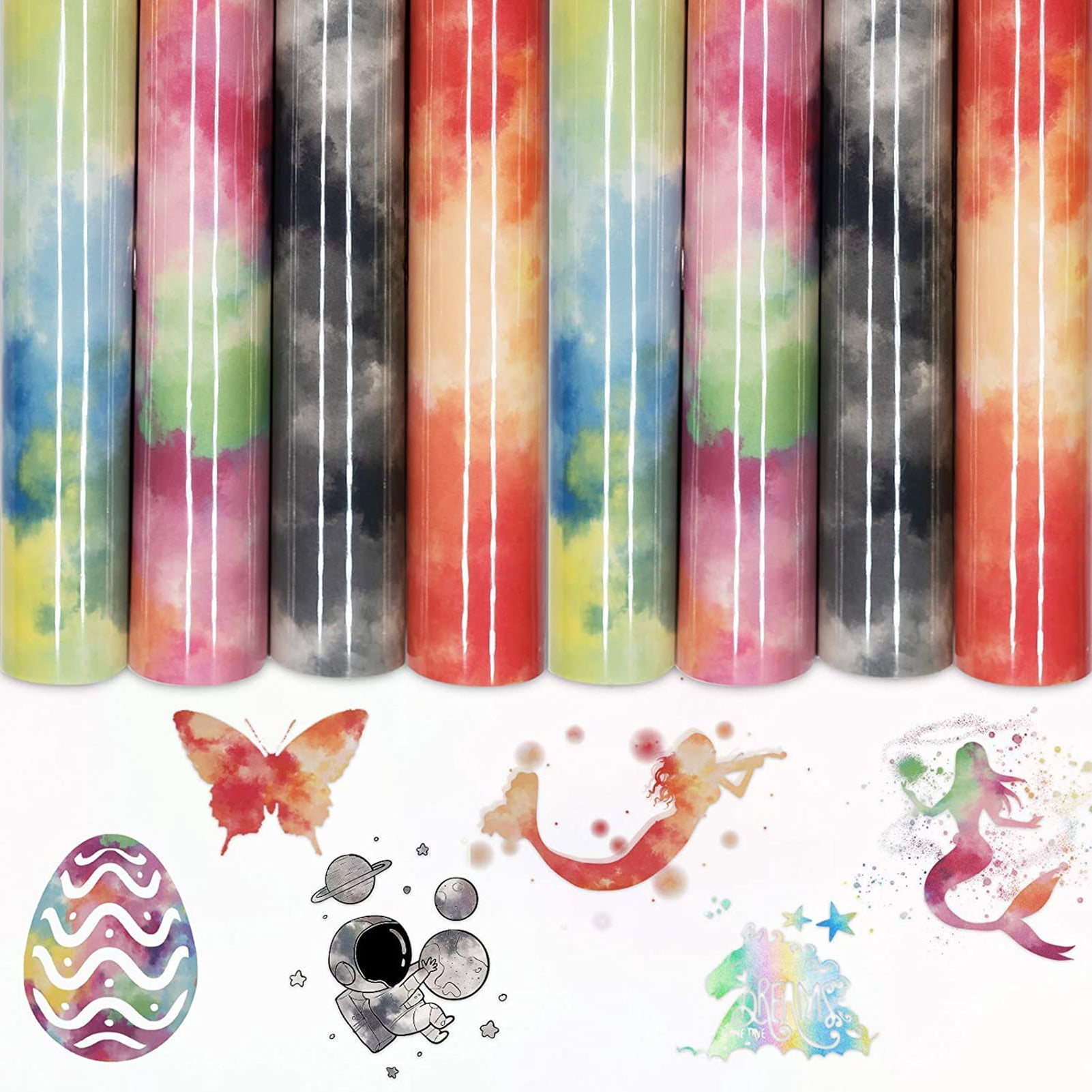 Hesroicy 1 Sheet Heat Transfer Film Tie Dye DIY Cuttable Colorful T ...