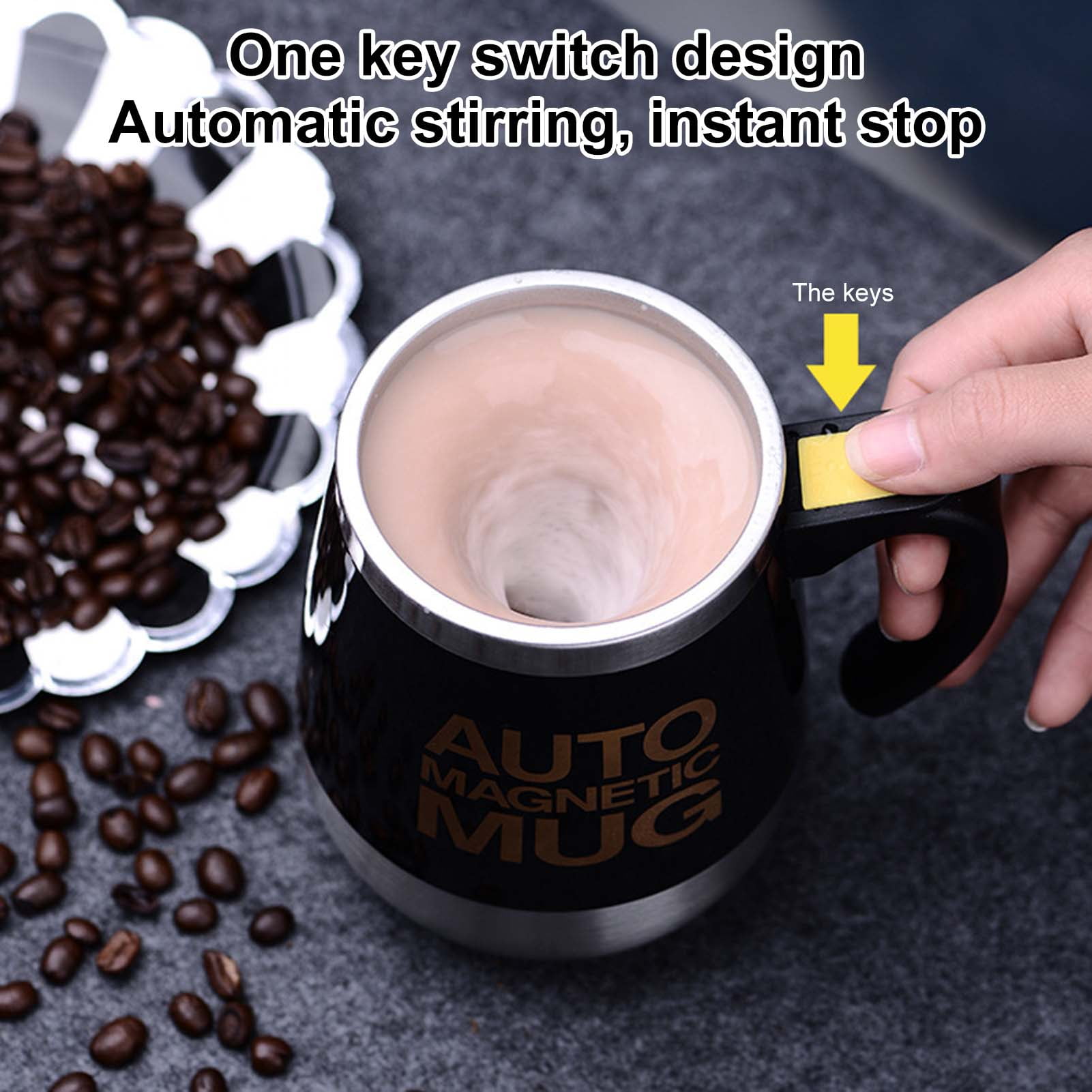 Hesroicy 400ml Self-Stirring Magnetic Mug Food Grade Battery Powered ...