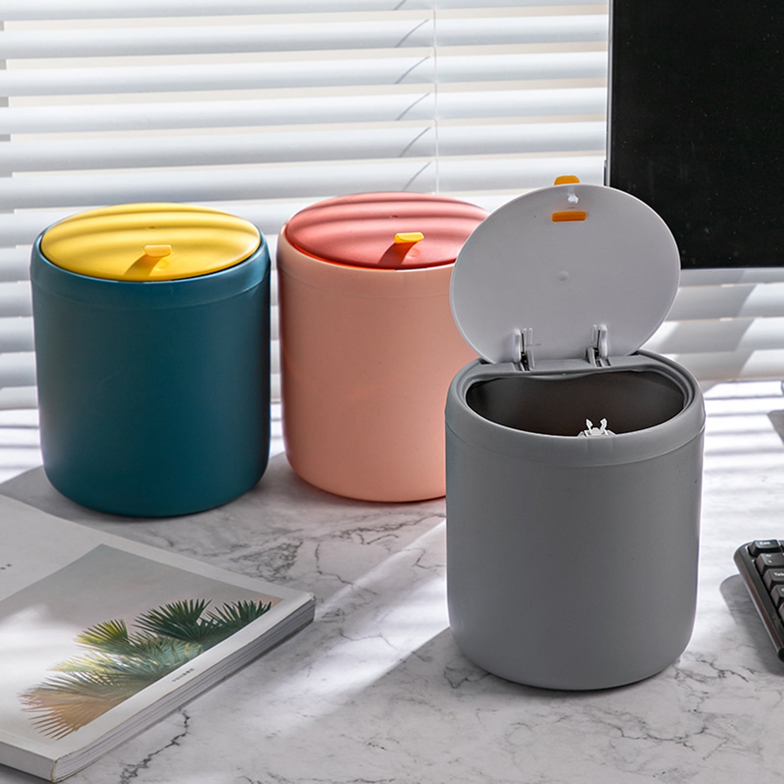 Hesroicy 4L Desk Trash Can with Handle Large Capacity Contrast Color ...