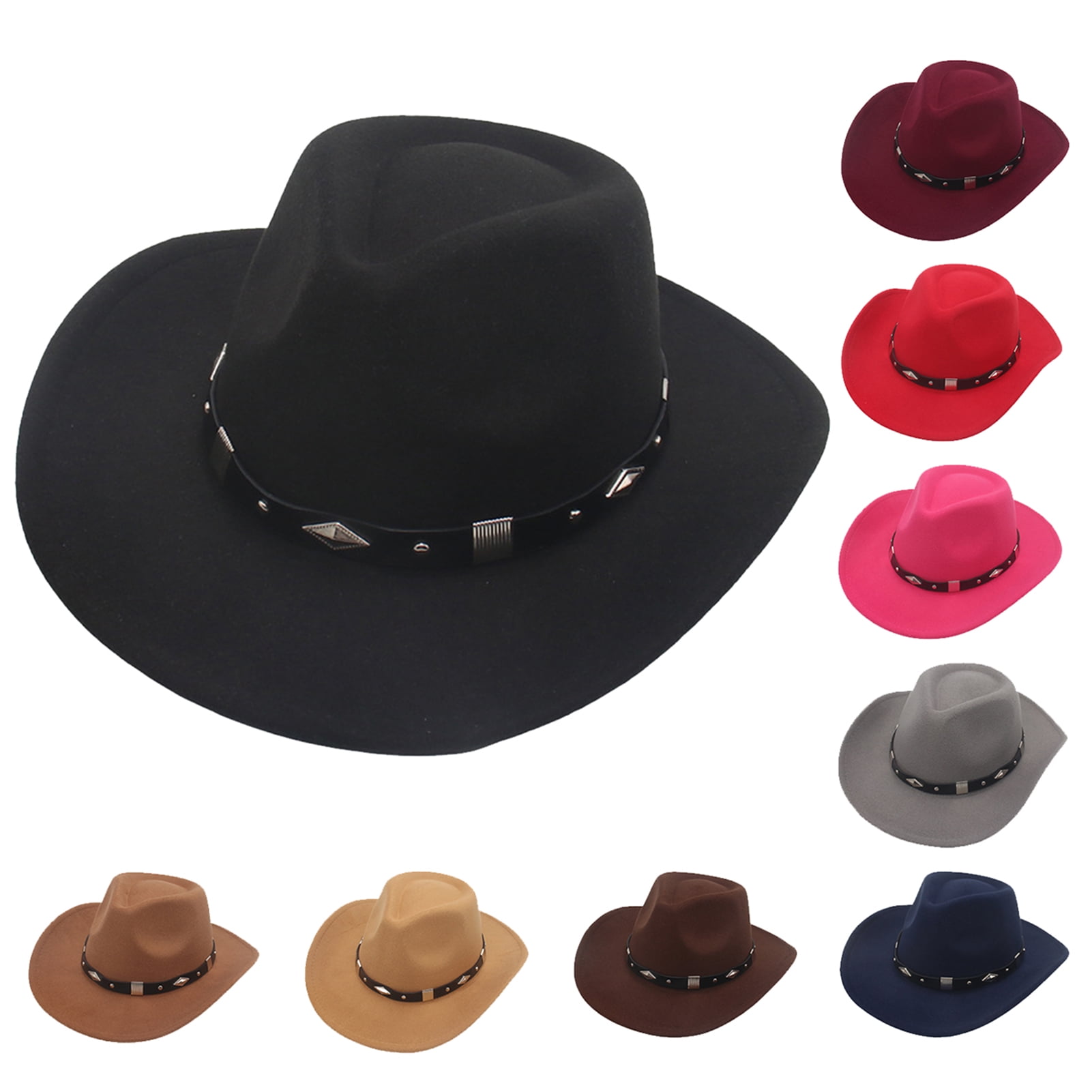 Hesroicy Bowler Hat with Belt Buckle Western Style Love Top Broadside ...