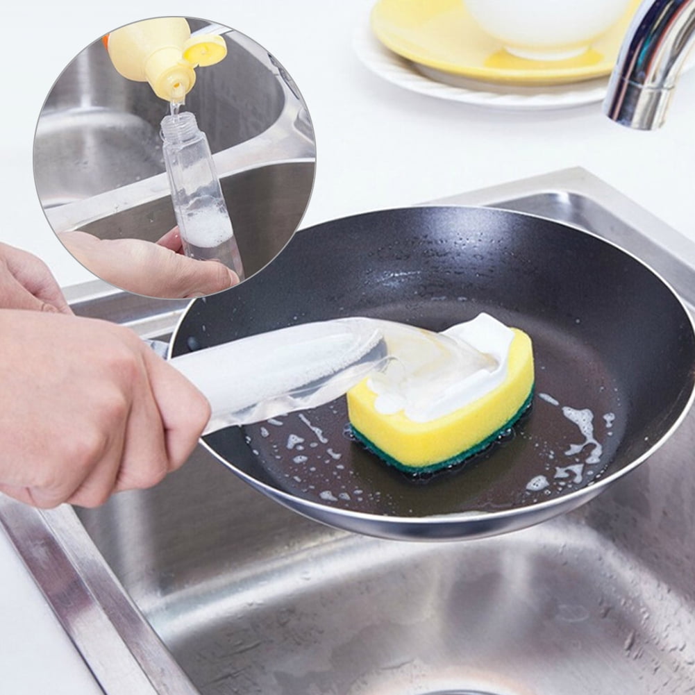 Hesroicy Dish Plate Bowl Pot Brush Soap Dispenser Refillable Sponge ...