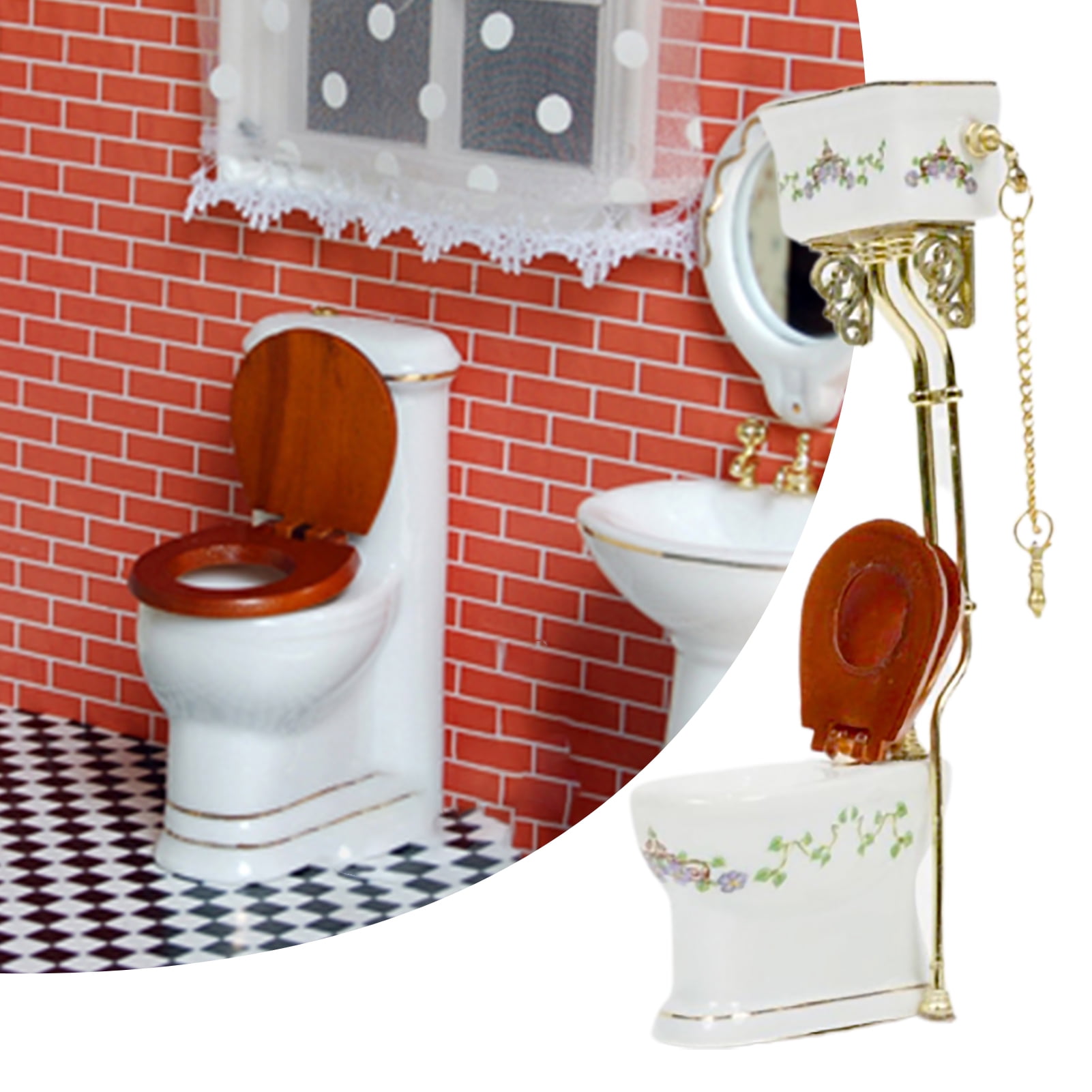 Hesroicy Dollhouse Toilet Simulation Pretend Play Ceramic Miniature ...