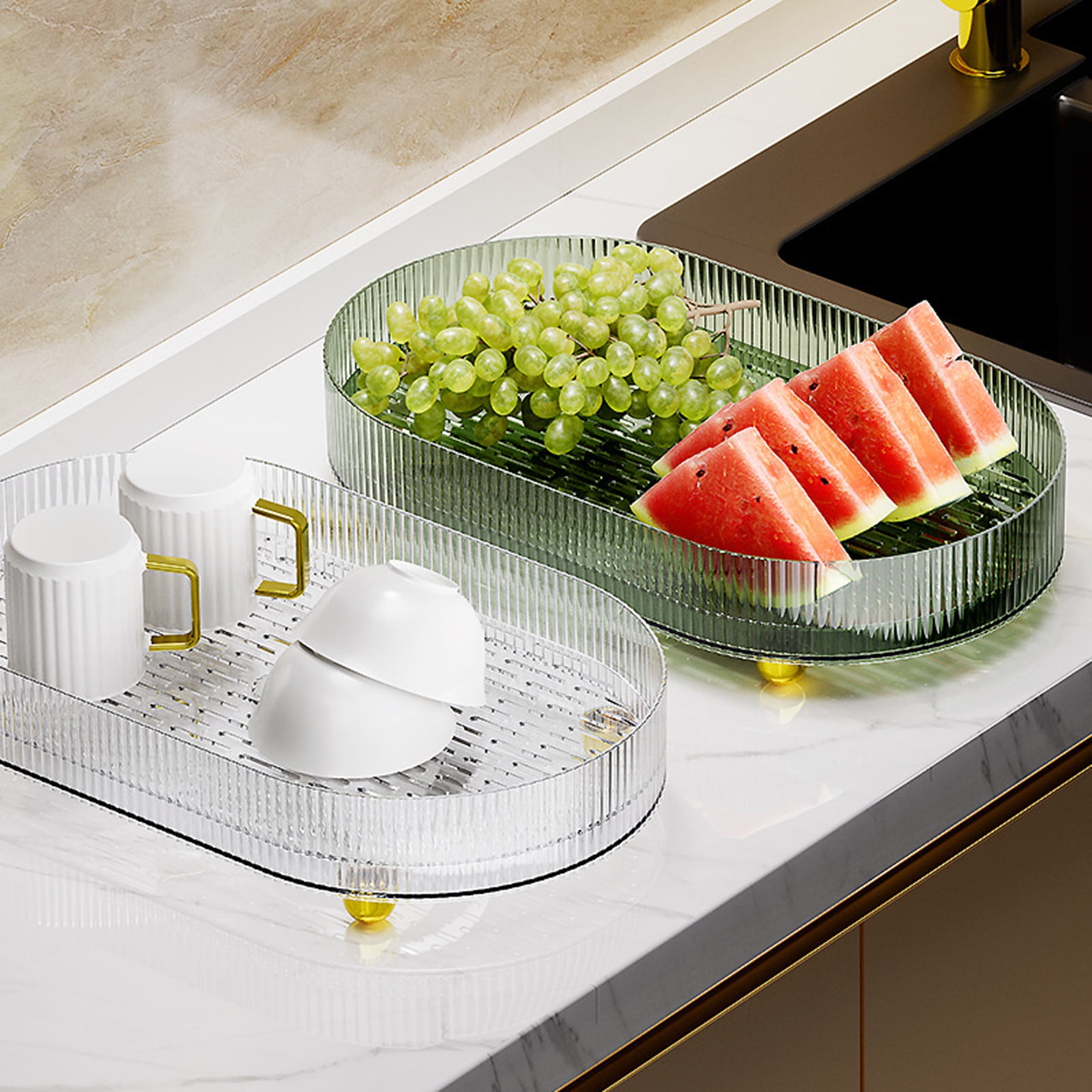 Hesroicy Drain Tray Double Layer Rectangular Save Space Edge Heightened ...