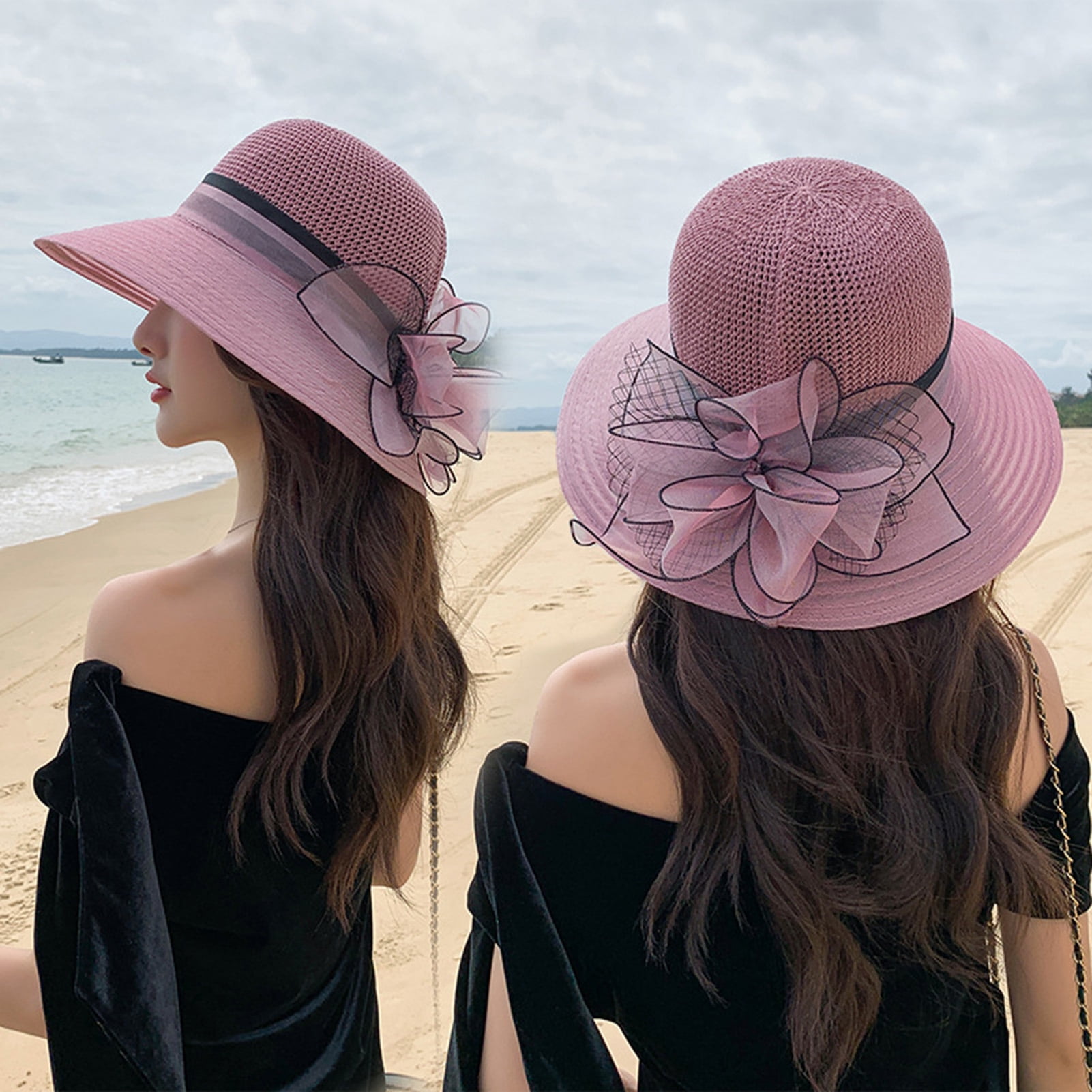 Hesroicy Elegant Round Women's Fisherman Hat with Fabric Flower ...