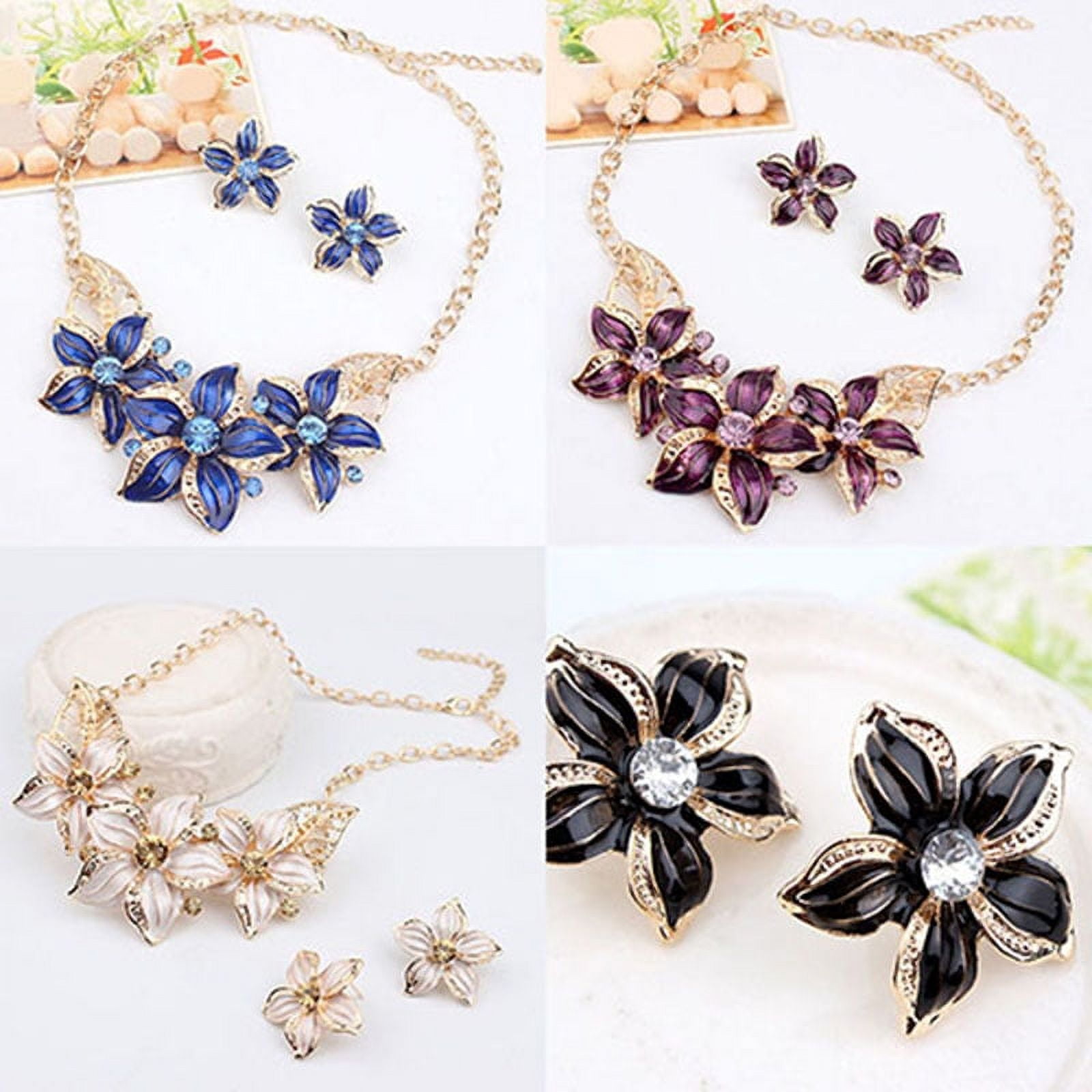 Hesroicy Fashion Women Rhinestone Flower Statement Pendant Necklace ...
