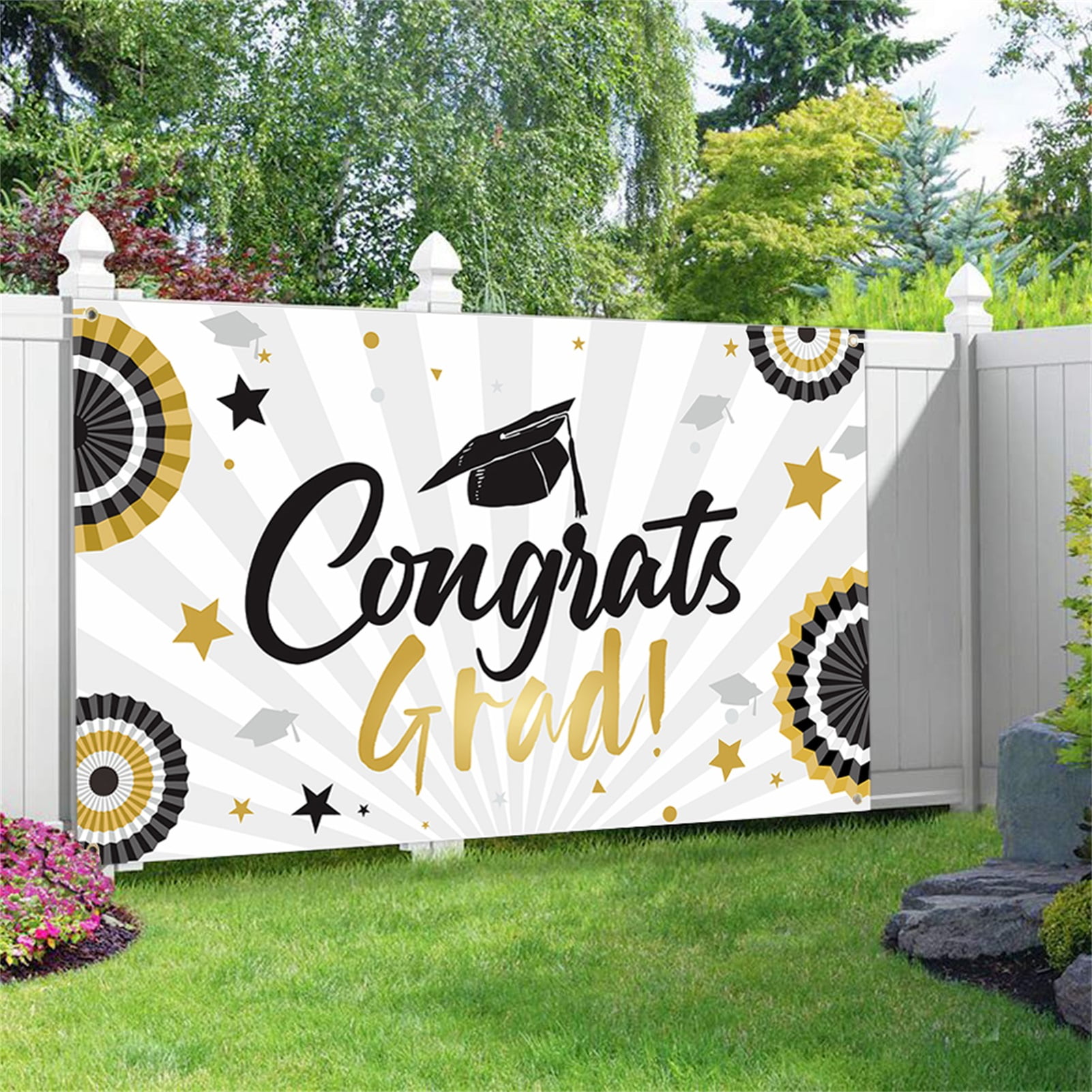 Hesroicy Foldable Graduation Backdrop Anti-Fall Polyester Non-Fading Hanging Graduation Banner ...