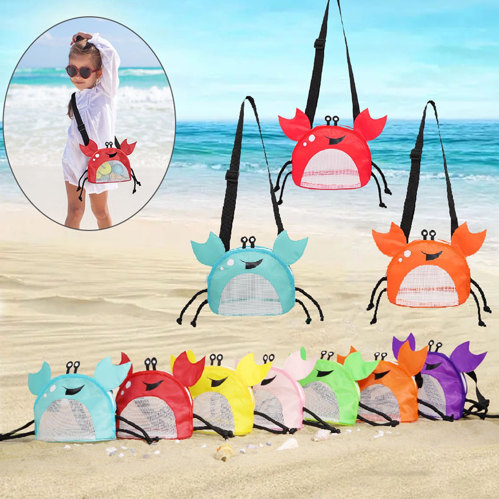 Hesroicy Foldable PVC Crab-shaped Shell Collecting Bag Breathable ...
