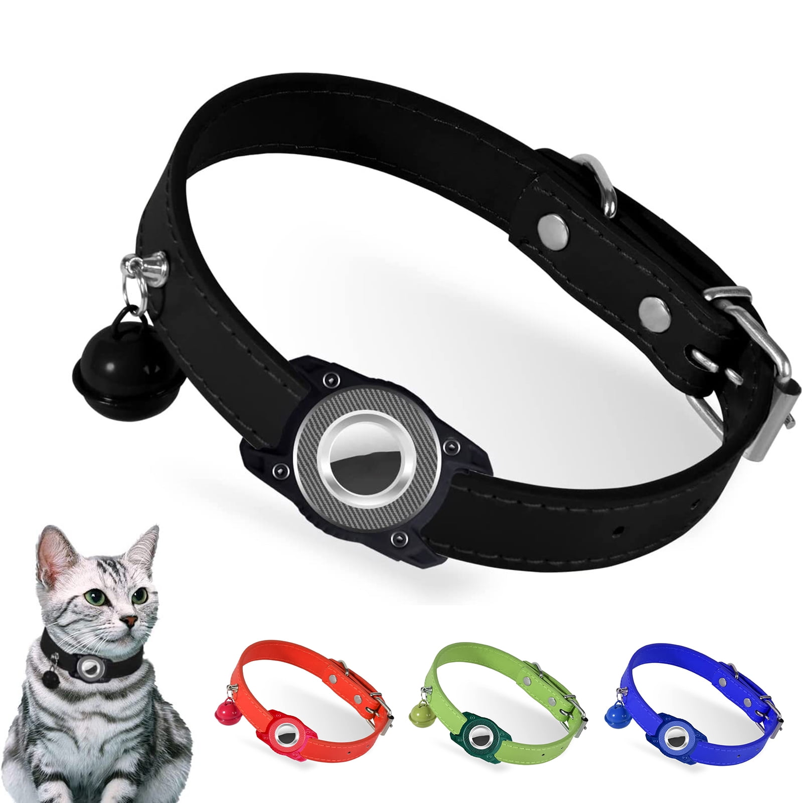 Hesroicy Pet Positioning Collar Crisp Bell Faux Leather Pet Tracking ...