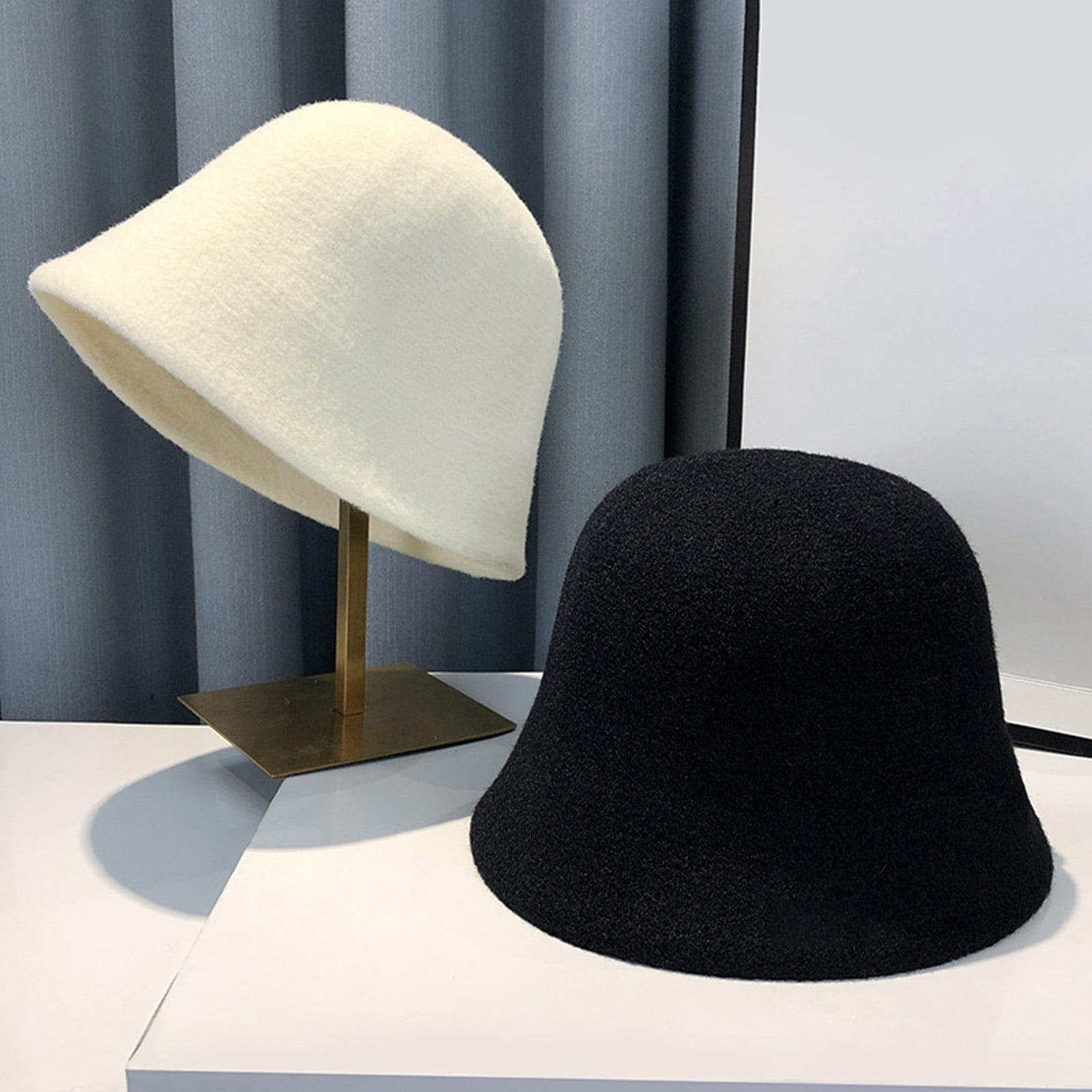 Hesroicy Round Dome Short Brim Thick Warm Bucket Hat Women Winter ...