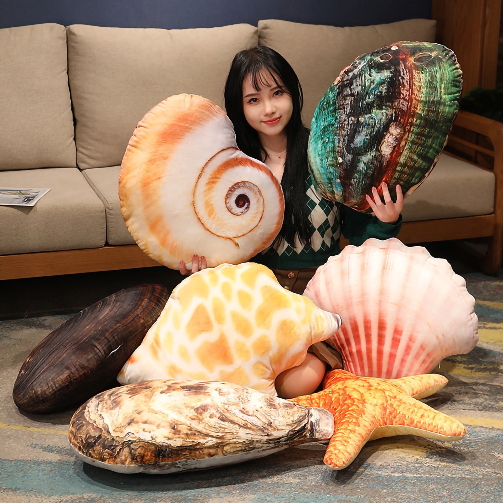Hesroicy Sea Life Plush Pillow Cute Shell Oysters Mussel Conch Abalone ...