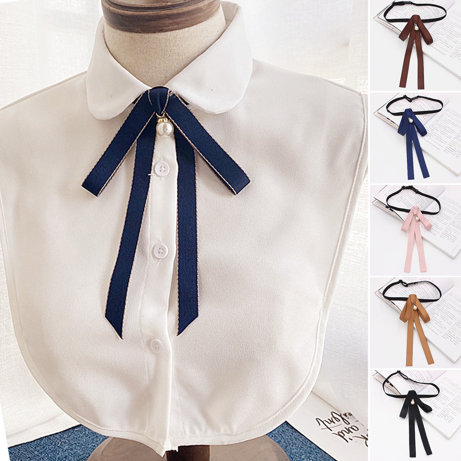 Hesroicy Shirt Bowknot Tie Faux Pearl Decor Adjustable Fine Workmanship ...