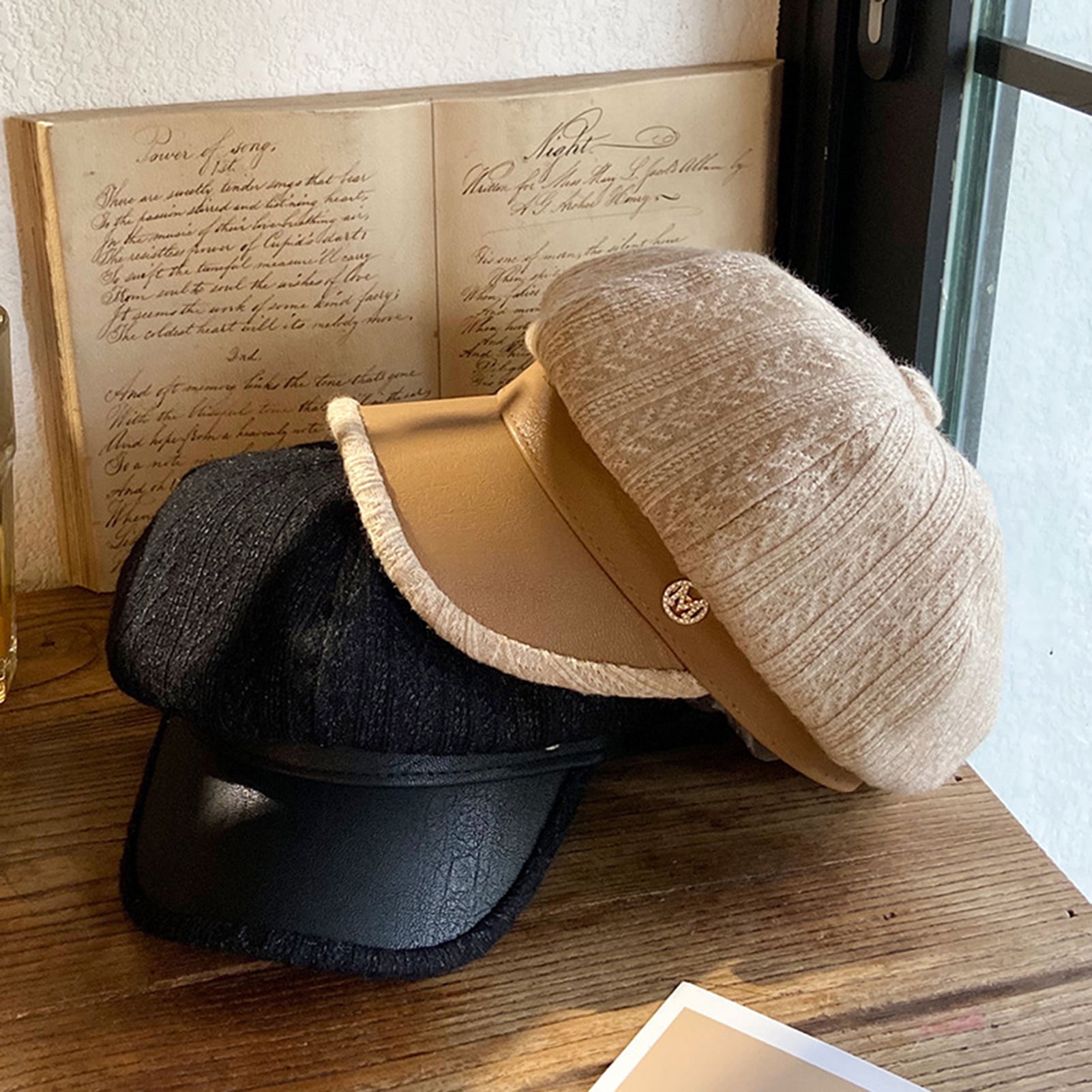 Hesroicy Visor Beret Cap Faux Leather Splicing Retro British Style ...