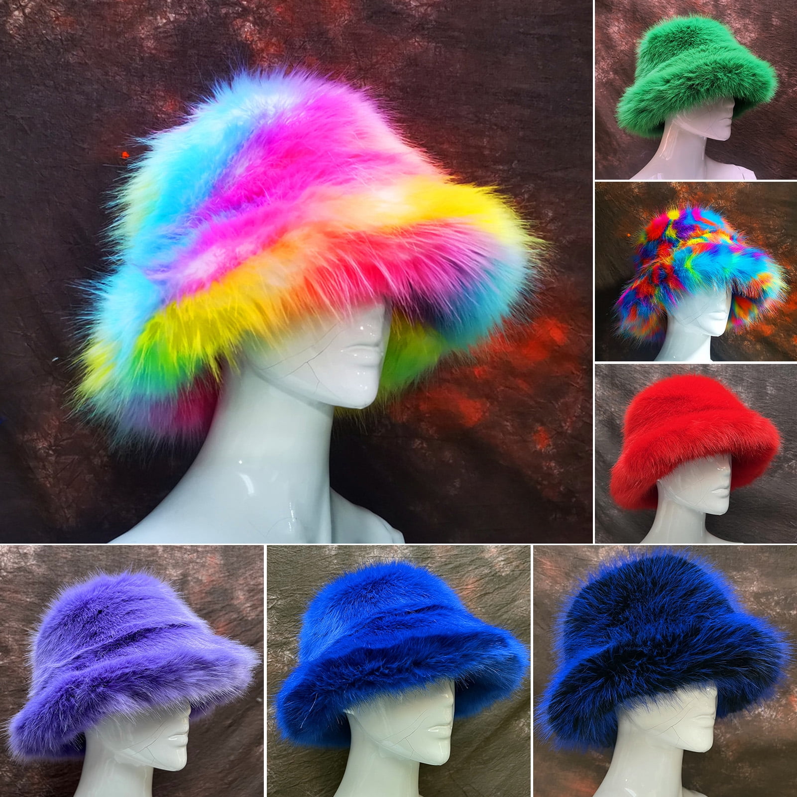 Hesroicy Women Basin Hat Faux Fur Rich Colors Soft Thickened Fluffy ...