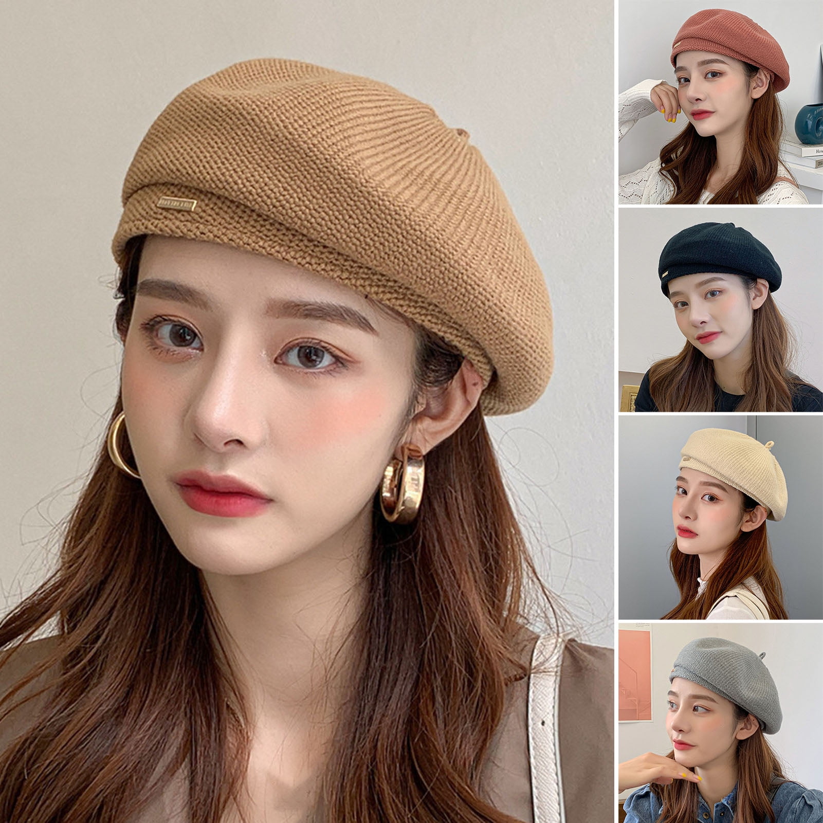 Hesroicy Women Beret Wind-proof No Brim Knitting Round Top Good ...