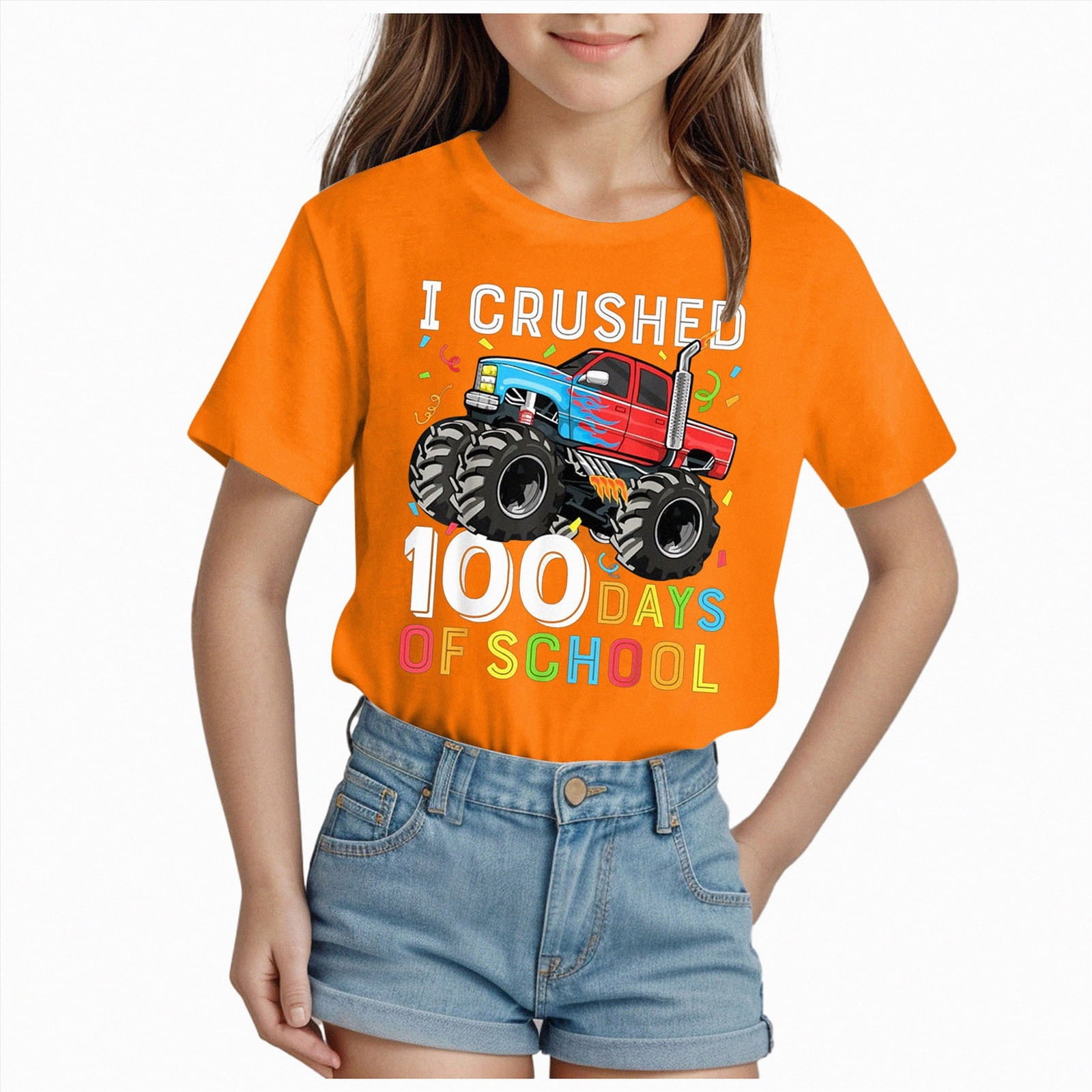 Hessimy Girl's Short Sleeve Graphic Tees Crew Neck Beach Tops Casual ...