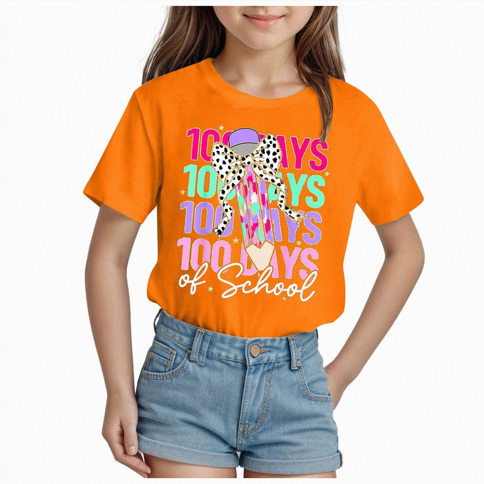Hessimy Girl's T Shirts Set Letter Graphic Tees Short Sleeve Crew Neck ...