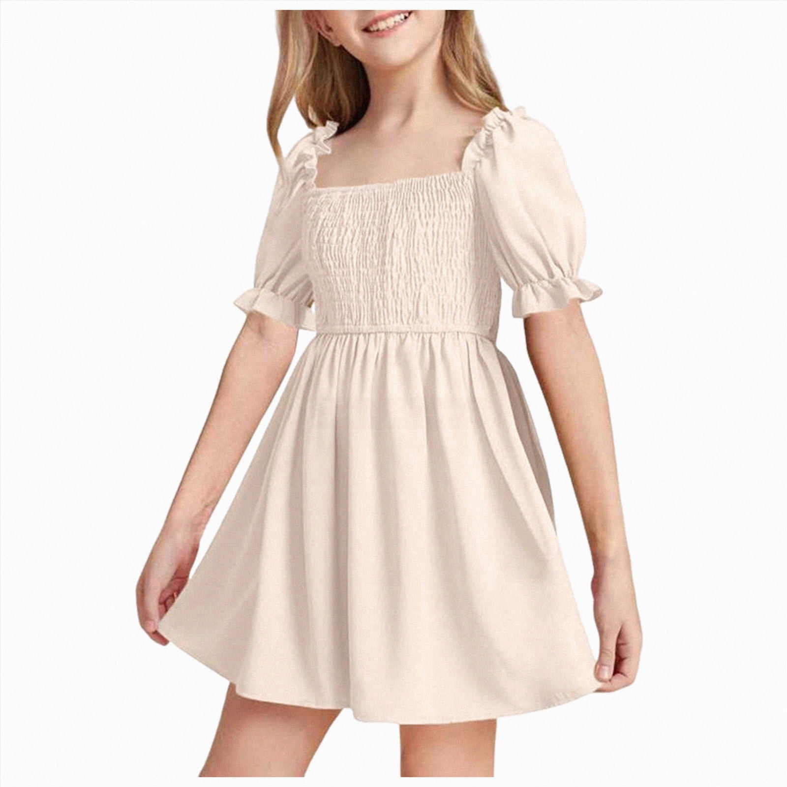 Hessimy Girls Flutter Sleeve A-Line Casual Sundress for Kids,summer ...