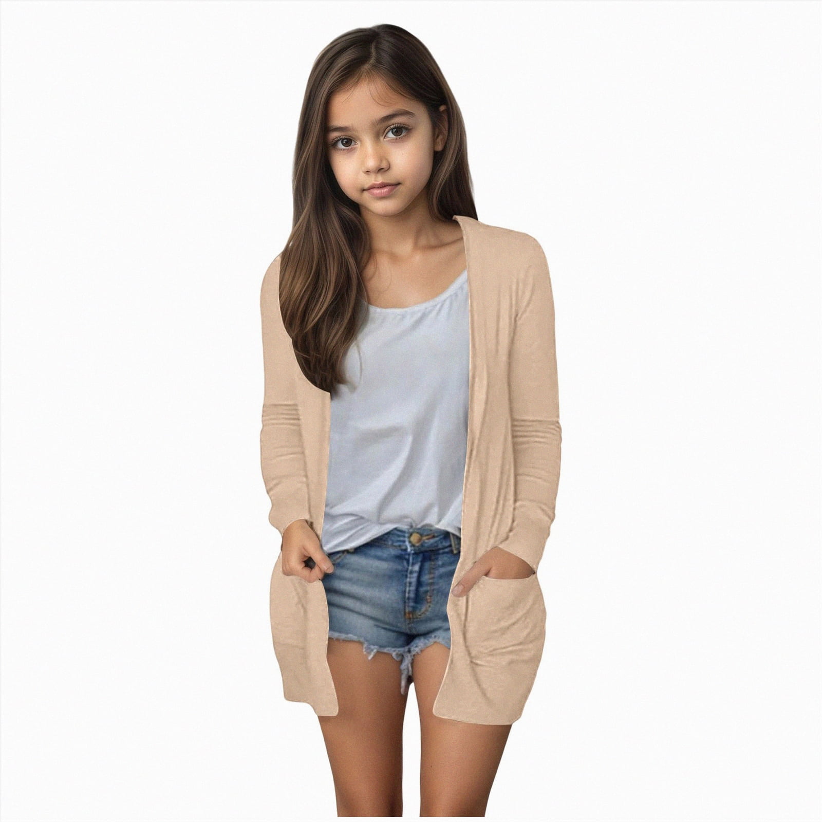 Hessimy Girls Long Sleeve Cardigan Lightweight Solid Comfy Cute Rash ...