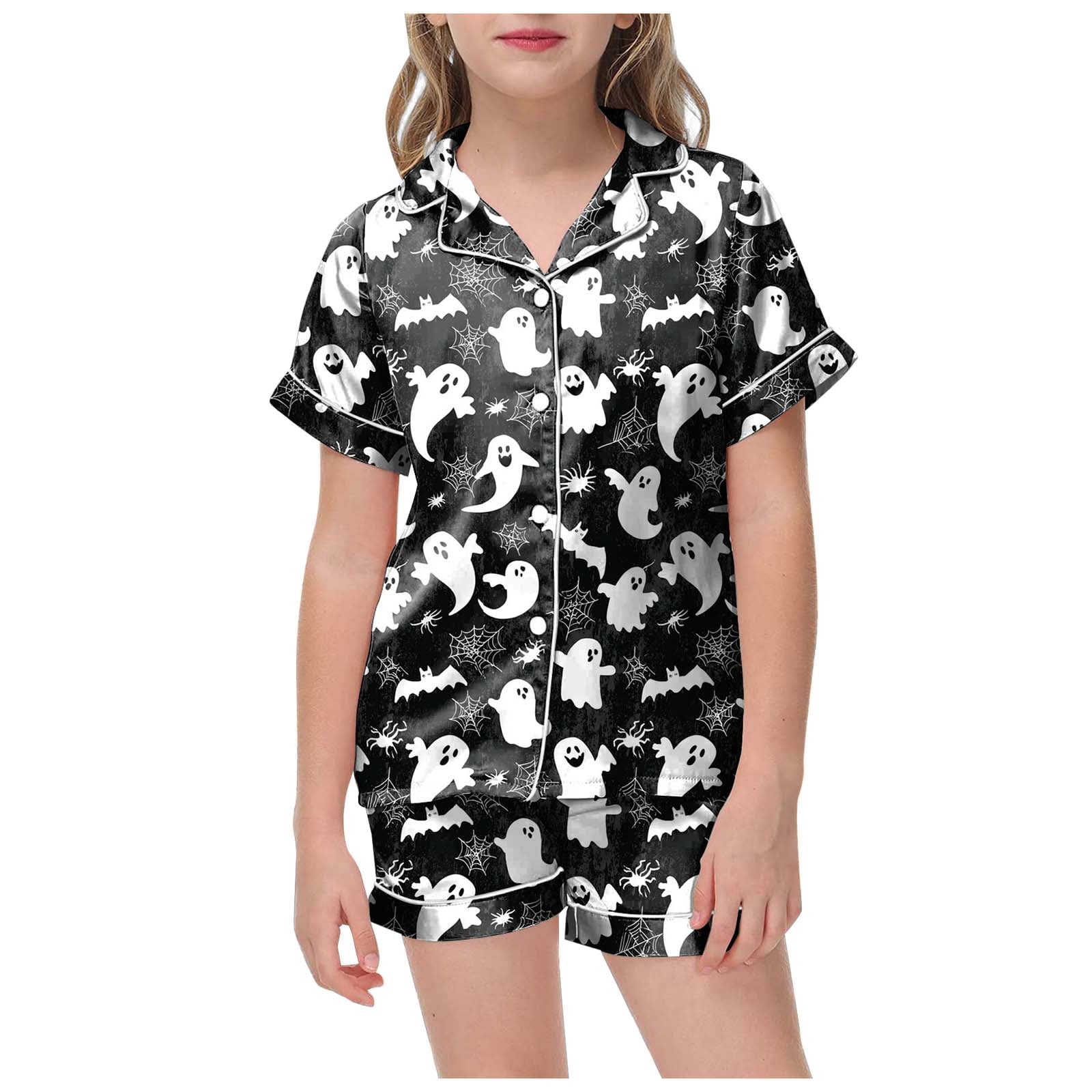 Hessimy Girls Pajamas 2 Piece Halloween Pumpkin Print Pajama Set Button ...