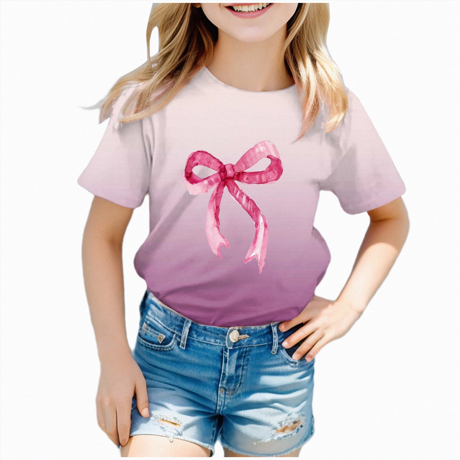 Hessimy Girls Puff Short Sleeve Shirts Round Neck Tunic Tops Casual ...
