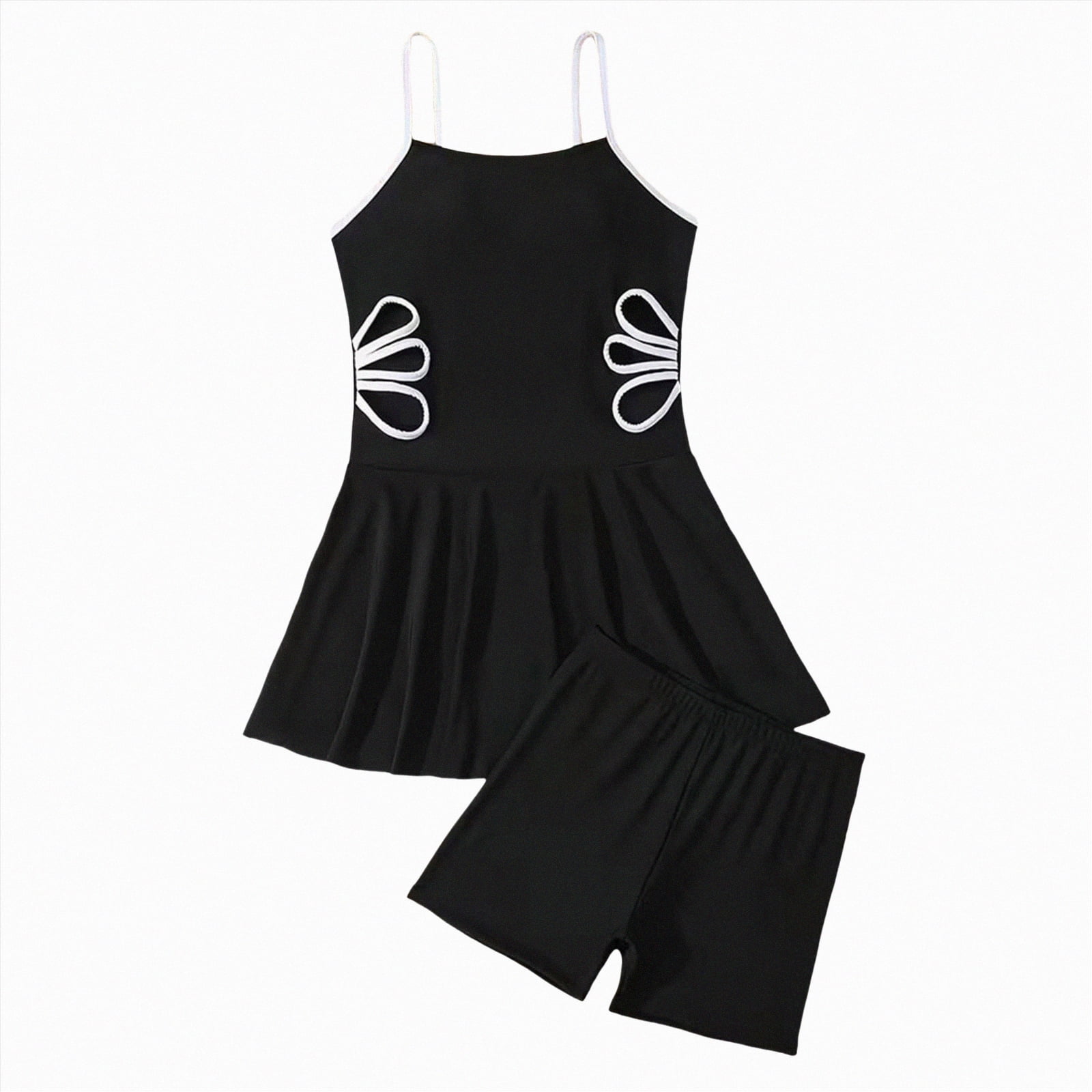 Hessimy Girls Swimsuit Adjustable Straps Cut Out Swimwear 2 Piece Solid ...