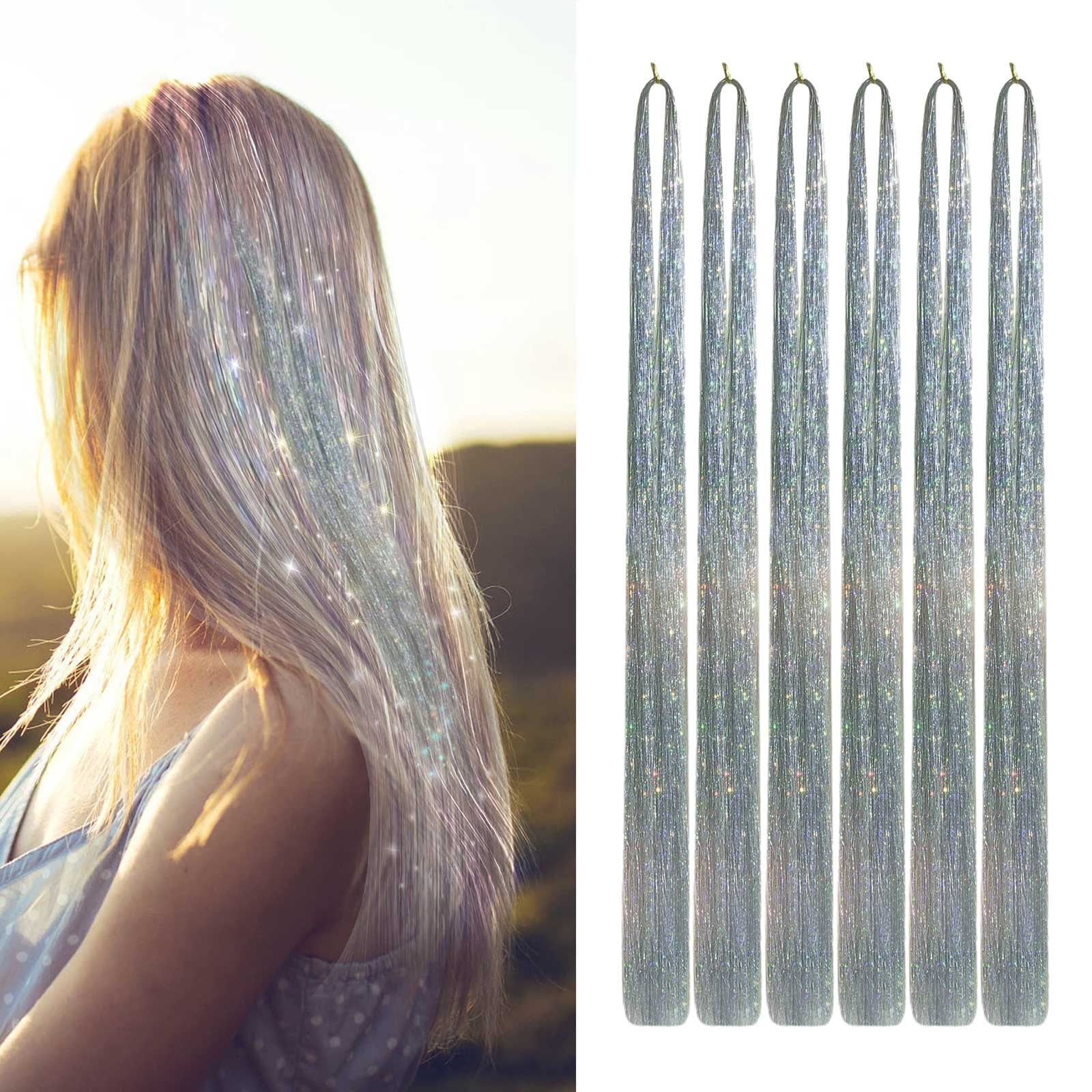 Hessimy Hair Tinsel Kit with Tools, Hair Tinsel Heat Resistant Fairy Hair Tinsel Kit 1200Strands ...