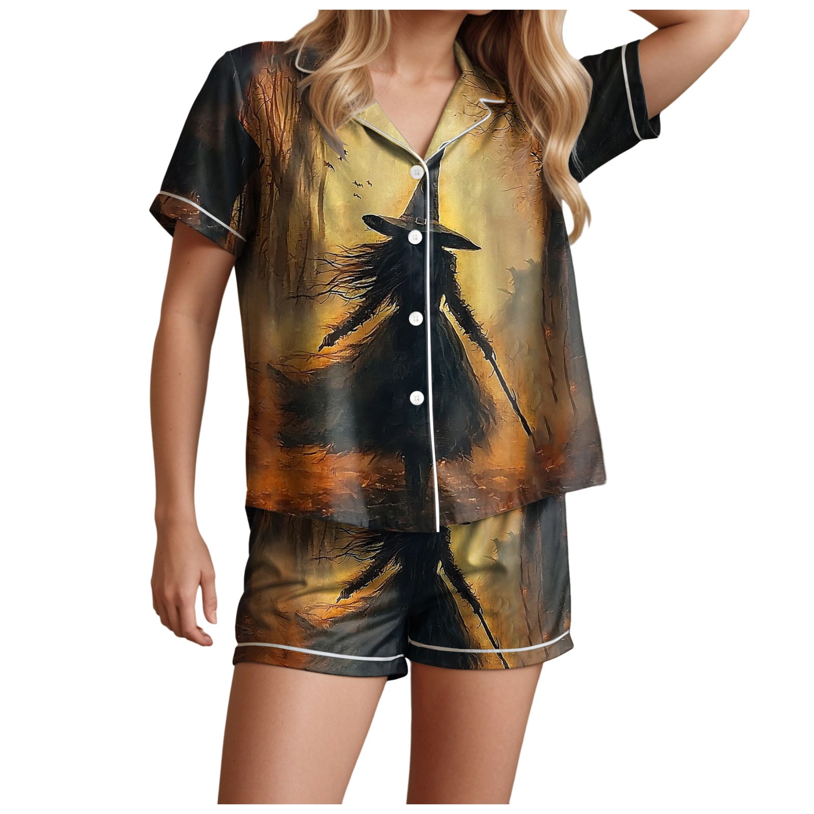 Hessimy Halloween Pajama Sets For Women 2 Piece Cute Ghost Pumpkin Pjs ...