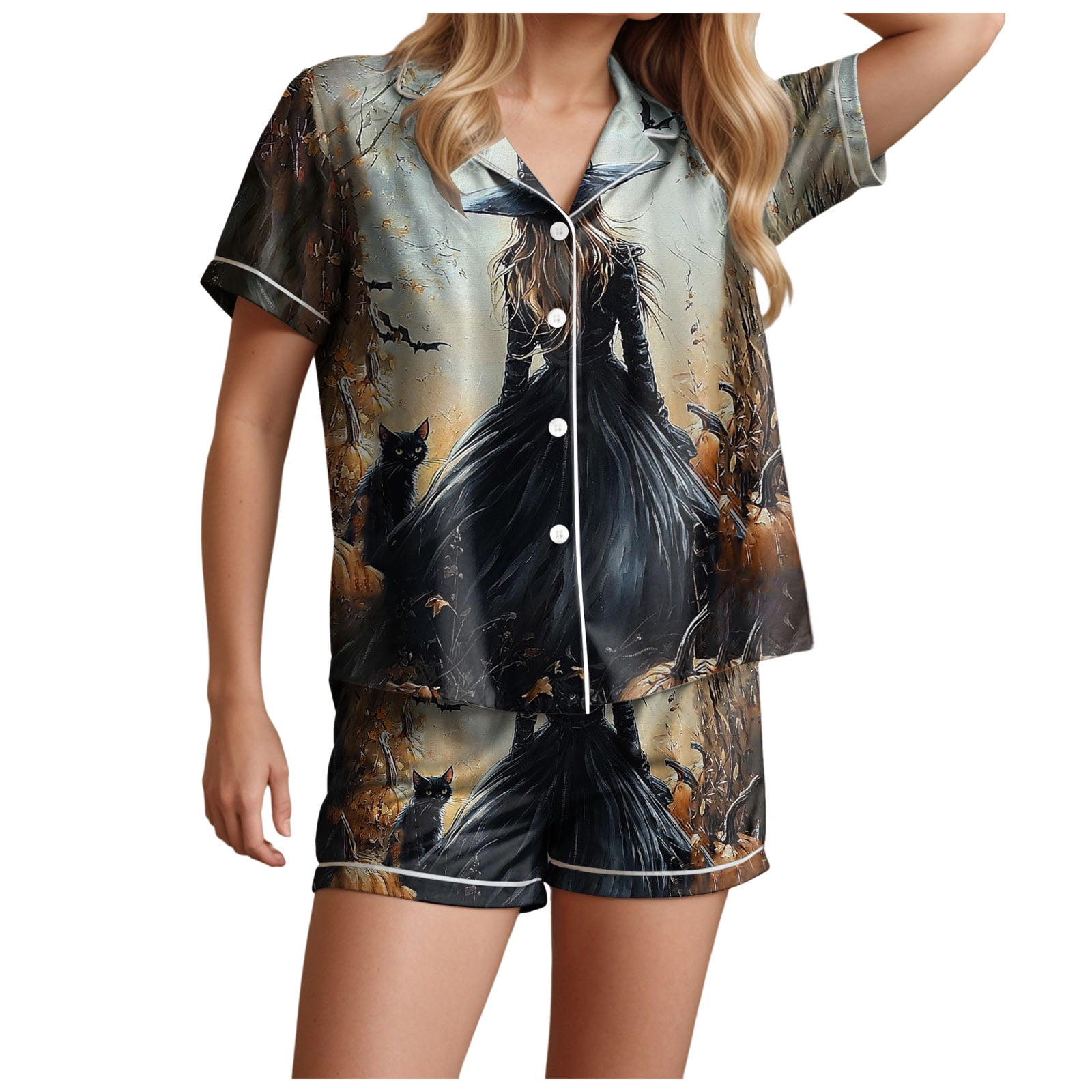 Hessimy Halloween Pajama Sets For Women 2 Piece Cute Ghost Pumpkin Pjs ...