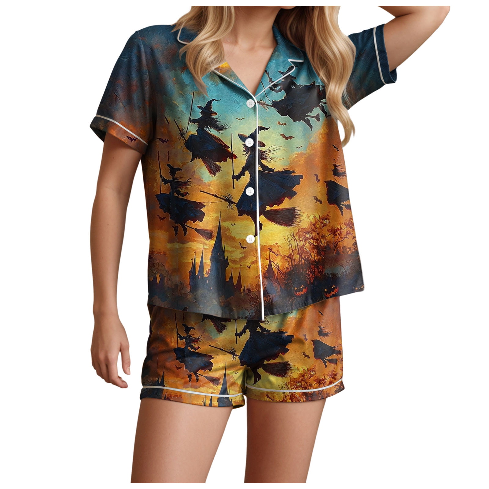 Hessimy Halloween Pajama Sets For Women 2 Piece Cute Ghost Pumpkin Pjs ...