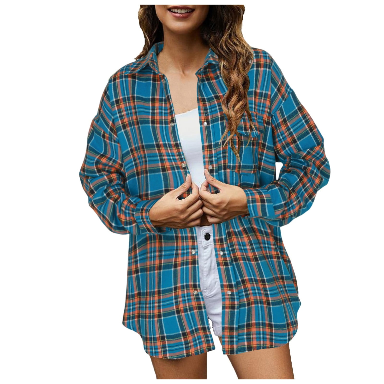 Hessimy Long Sleeve Plaid Shirt for Women Flannel Button Up Shirts ...