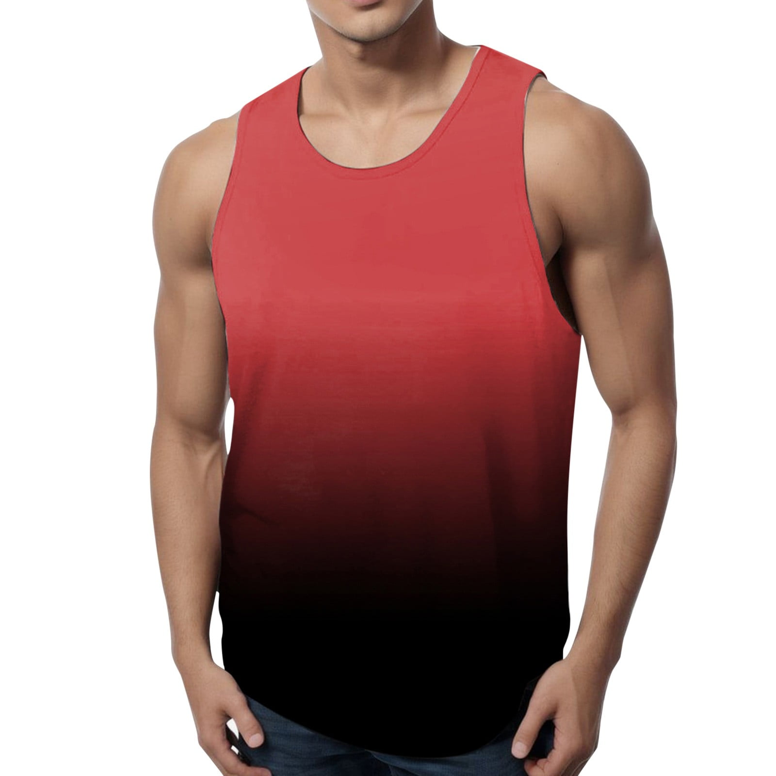 Hessimy Men's Basic Sleeveless T Shirts Casual Active Tank Top(Red,L ...