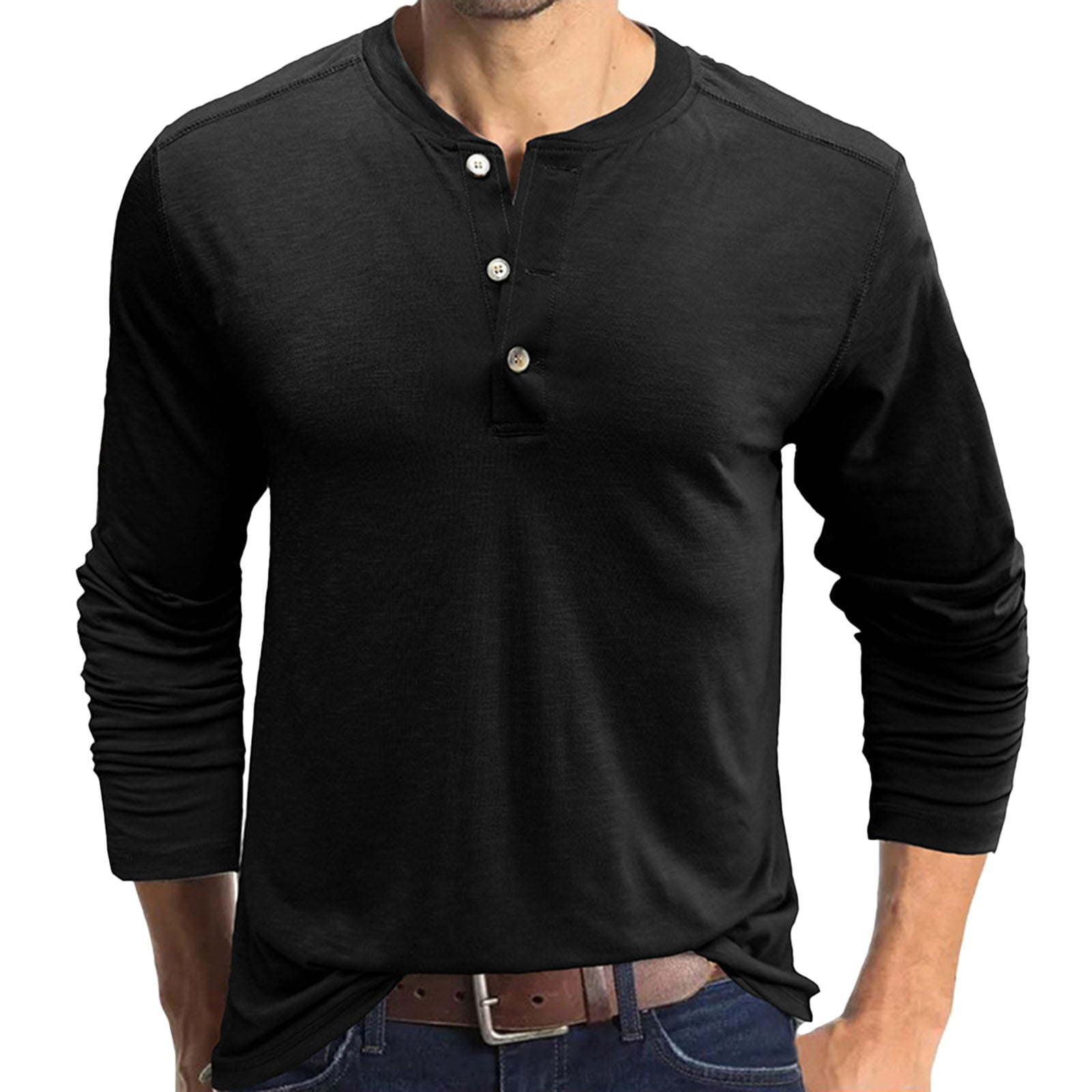Hessimy Men's Casual Fall Waffles Henleys T-Shirt Men Big & Tall Long Sleeve Basic Tee Blouse ...