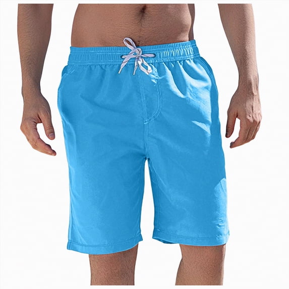 Hessimy Mens Casual Beach Shorts Elastic Drawstring Waist Cotton Linen ...
