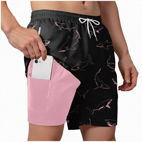 Hessimy Mens Linen Shorts Flat Front Casual Elastic Waist Drawstring ...