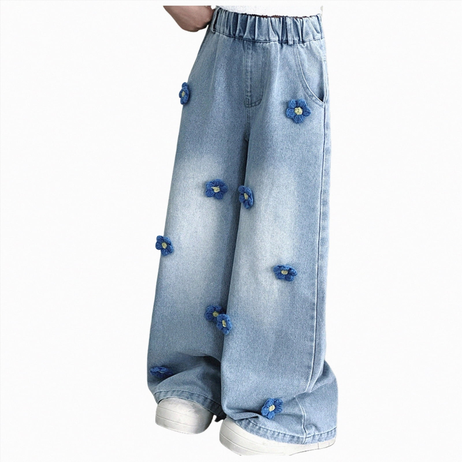 Hessimy Street Style Girls Jeans Denim Elastic Wasit Wide Leg Baggy ...