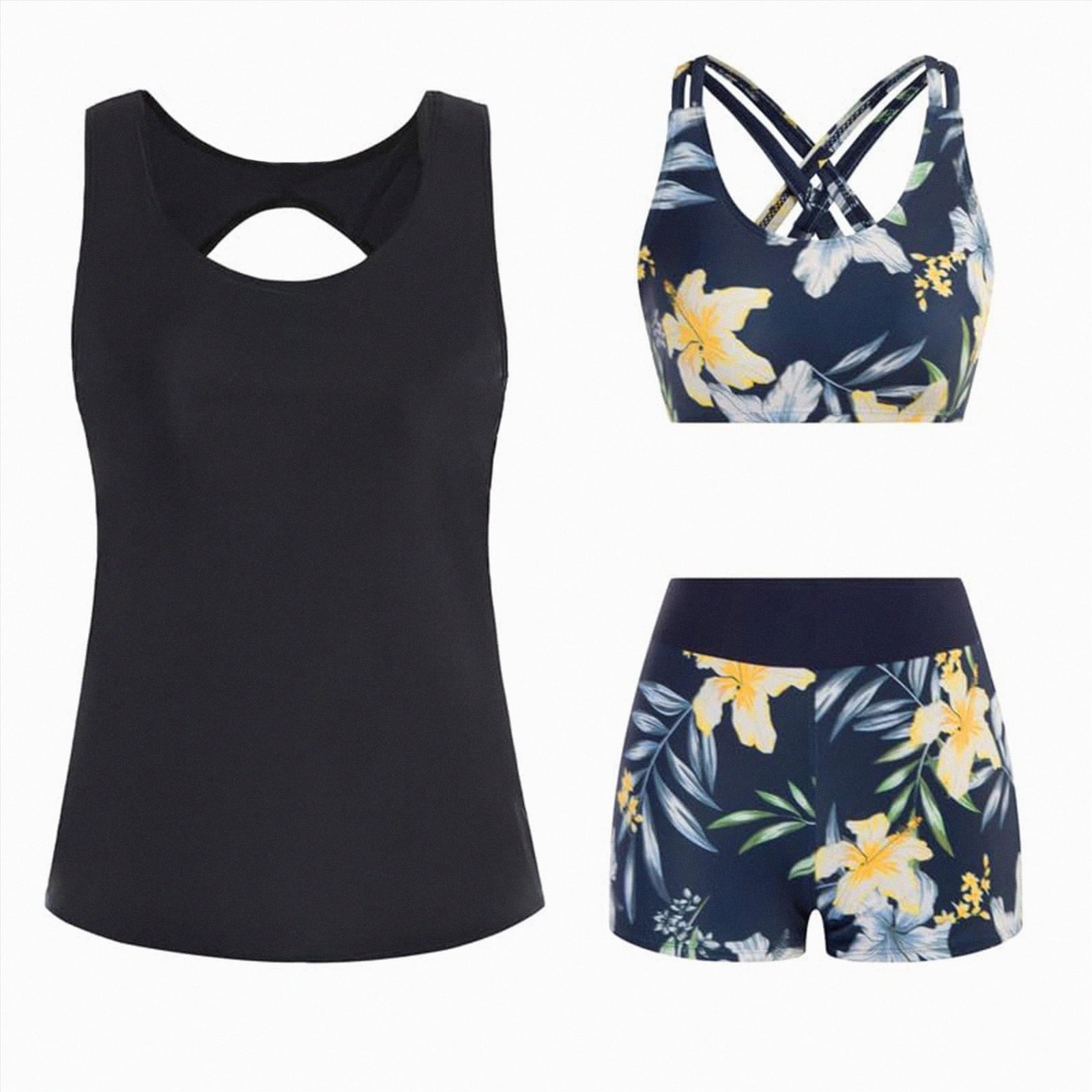Hessimy Tankini Bathing Suit for Women Halter Deep V Cowl Neck Low Back ...