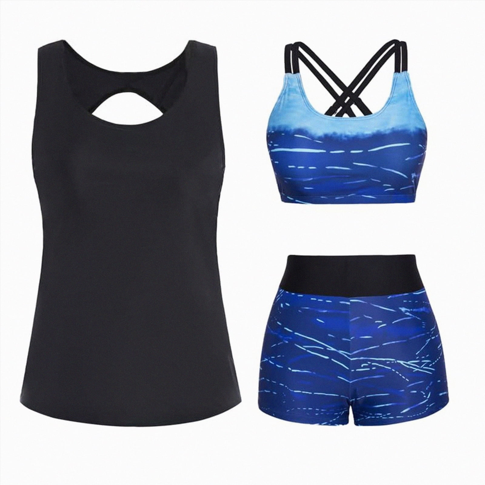 Hessimy Tankini Bathing Suit for Women Halter Deep V Cowl Neck Low Back ...