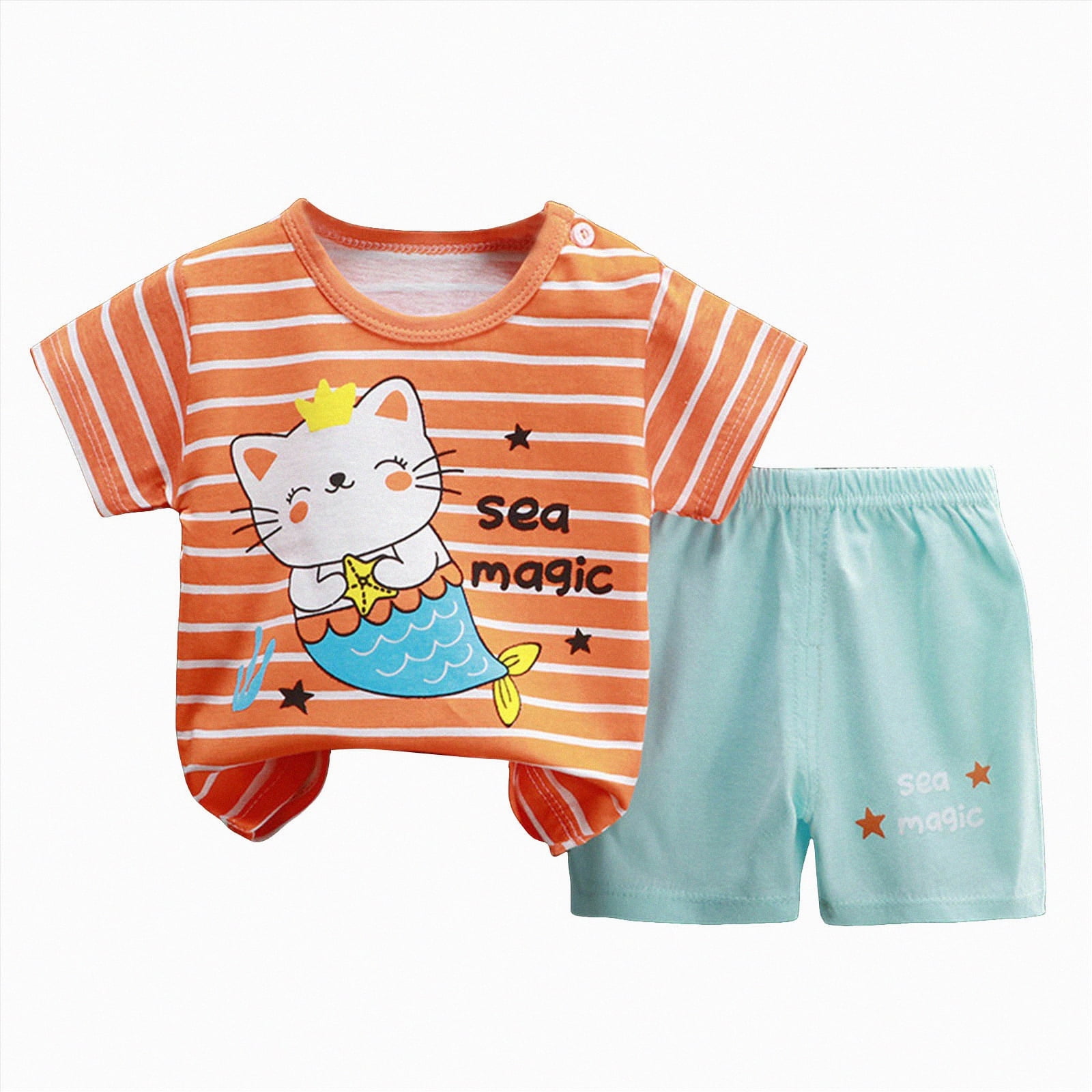 Hessimy Toddler Boy Cartoon Print 2-Pieces Cotton T-Shirt and Shorts ...