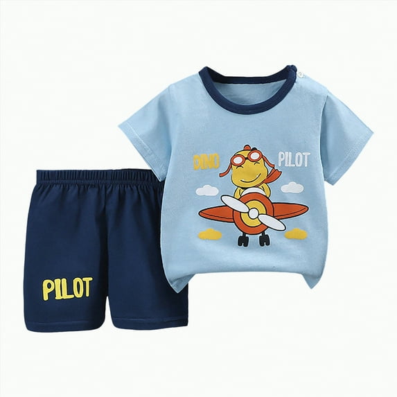 Hessimy Toddler Boy Cotton Cartoon Print Short Sleeve Tshirt and Short ...