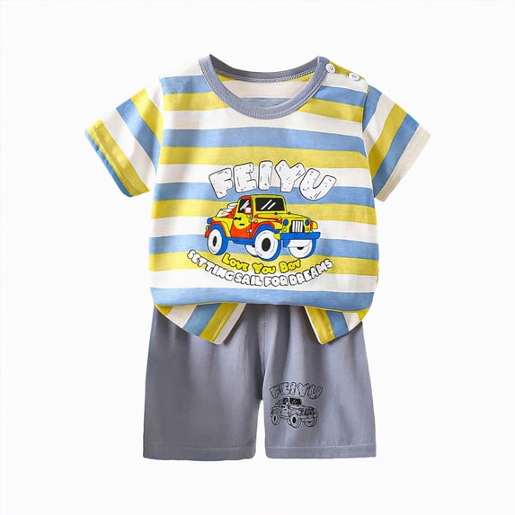 Hessimy Toddler Boy Summer Clothes Set Letter Print Crew Neck Short ...