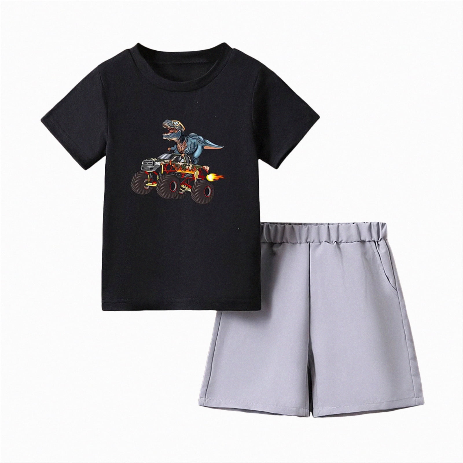 Hessimy Toddler Boy Summer Outfit Kids Suit Cartoon Floral Prints T ...