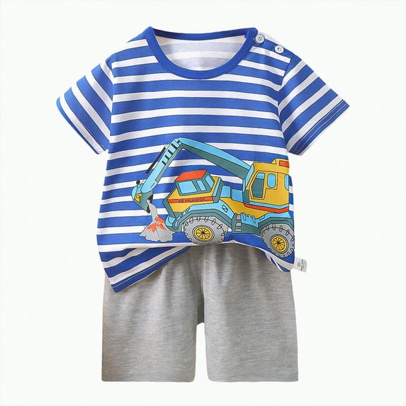 Hessimy Toddler Boy Summer Short Clothes Sets Cotton Crewneck Tees ...