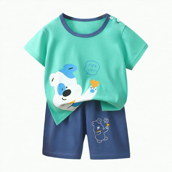Hessimy Toddler Boy Summer Short Clothes Sets Cotton Crewneck Tees ...