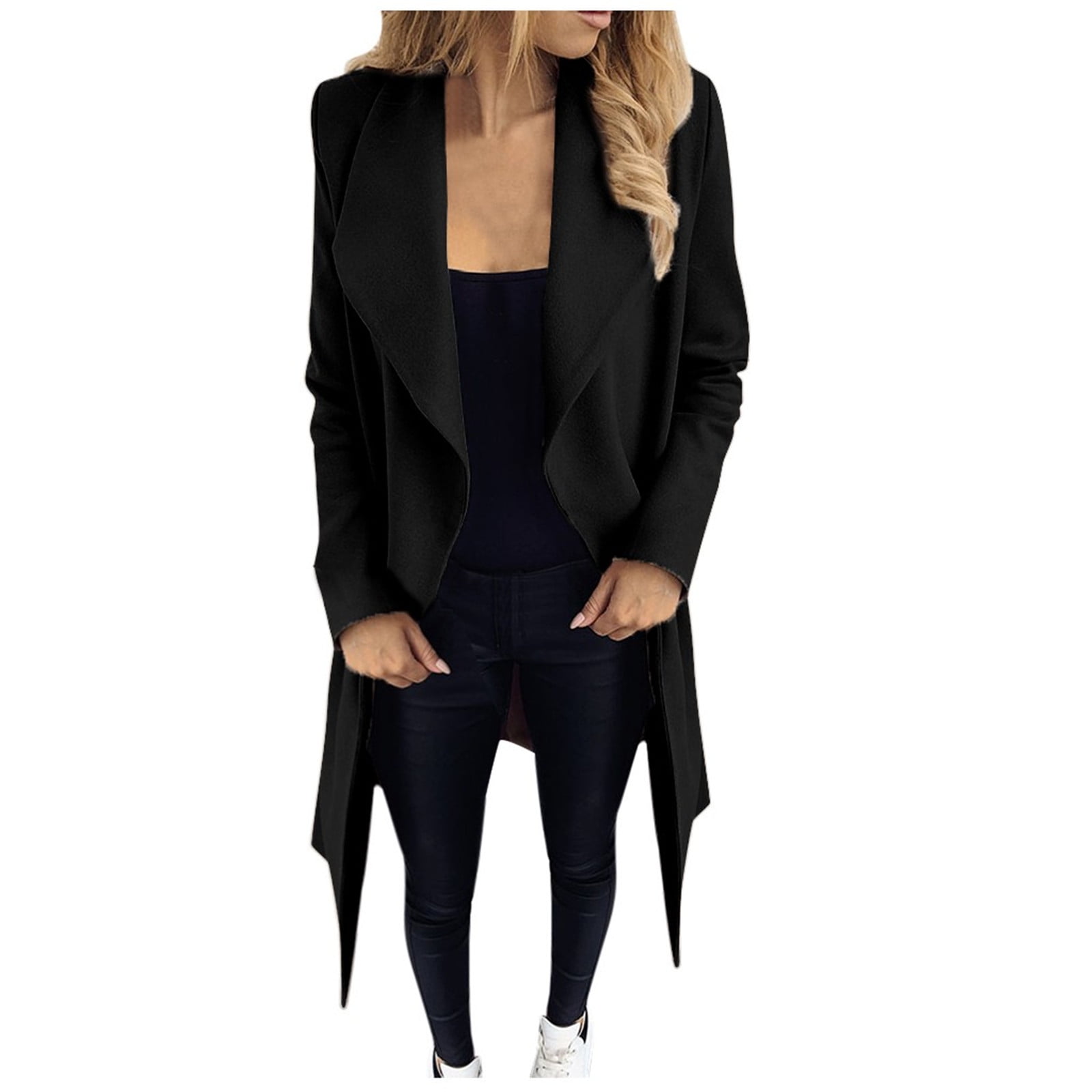 Hessimy Women Long Sleeve Hairy Open Front Short Cardigan Suit Jacket Solid Long Coat - Walmart.com