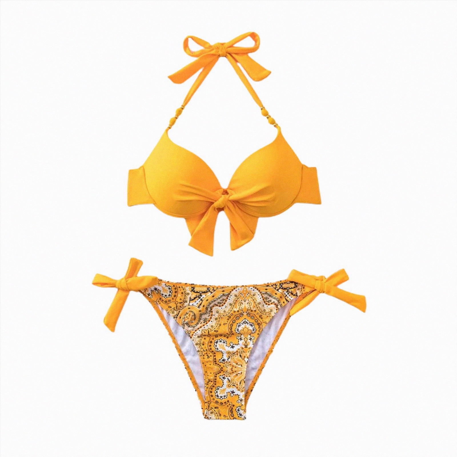 Hessimy Women's Sexy Thong Bottom Two Piece Bikini Double Shoulder ...