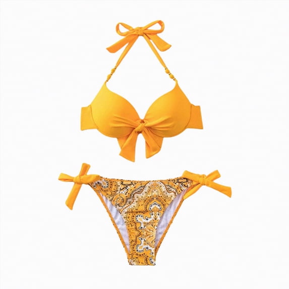 Hessimy Women's Sexy Thong Bottom Two Piece Bikini Double Shoulder ...