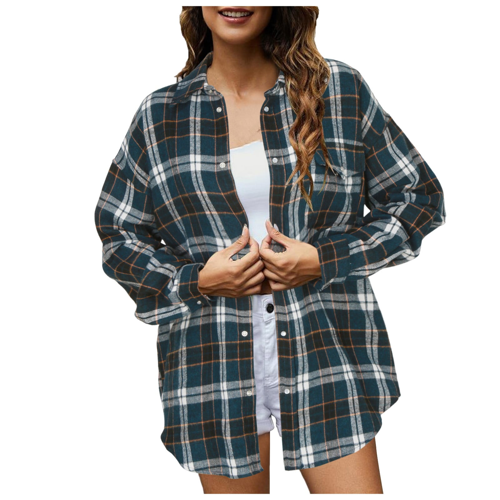 Hessimy Womens Long Sleeve Button Up Shirt Casual Plaid Flannel Shirt ...