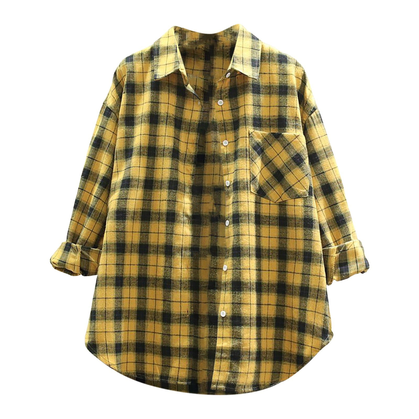 Hessimy Womens Long Sleeve Plaid Shirts Flannel Lapel Button Down ...