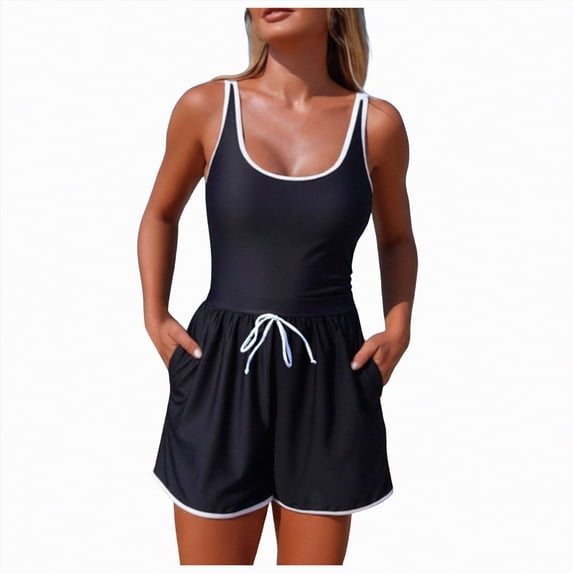 Hessimy Womens Scalloped Ribbed One Piece Swimsuits Retro Square Neck ...